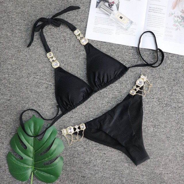Super pretty triangle Bikini with rhinestones (5 colors) | Shopee ...