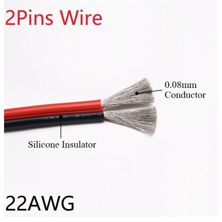 5Meters Silicone Rubber 2pins Wire 22AWG Extra Soft Insulated Double ...
