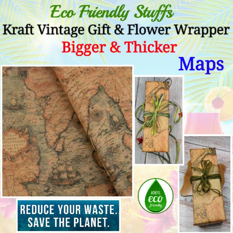 EcoFriendlyStuffs "Maps" Themed Vintage Kraft Gift Wrapping Paper ...