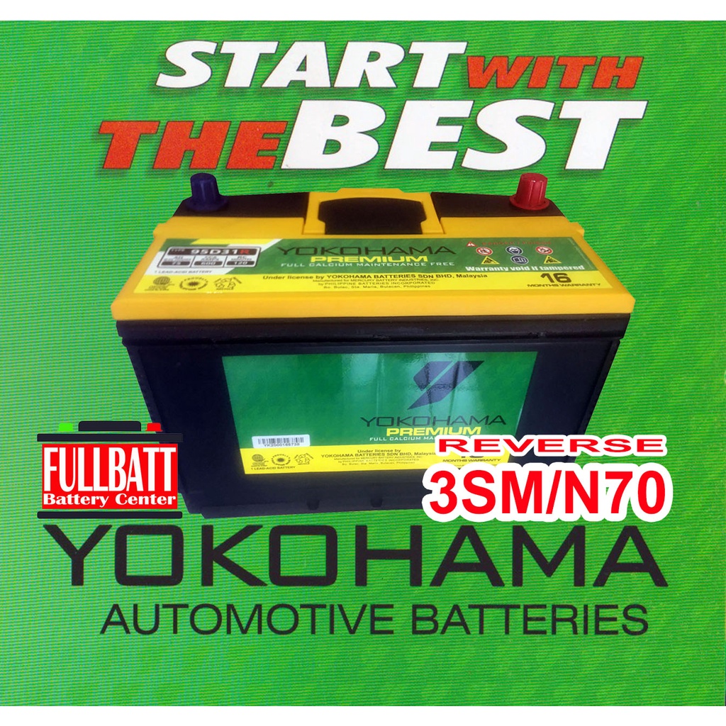 3SM / N70 YOKOHAMA Reverse Polarity Premium Car Battery (16 Months ...