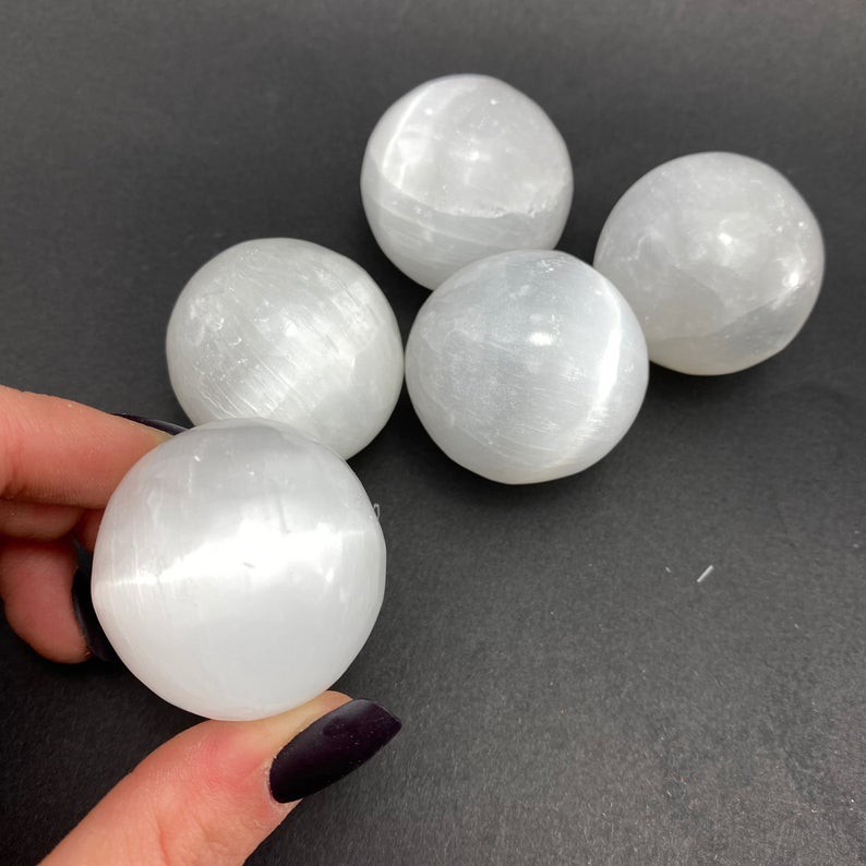 selenite ball sphere white color sphere good luck charms healing stone ...