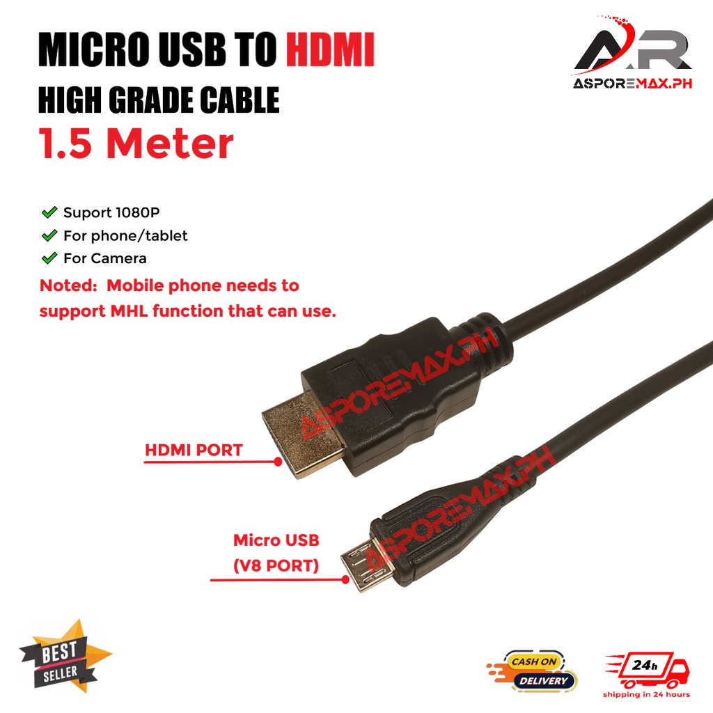 Micro USB V8 to HDMI 1.5Meter High Grade Cable 1080P HDTV Adapter COD ...