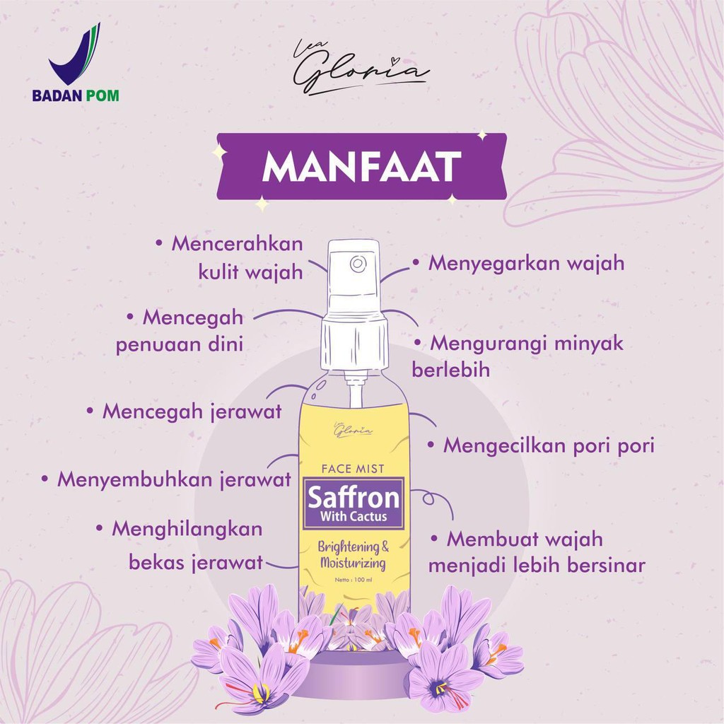 Face Mist Saffron Lea Gloria - Saffron Face Mist Bpom - (100 Ml ...