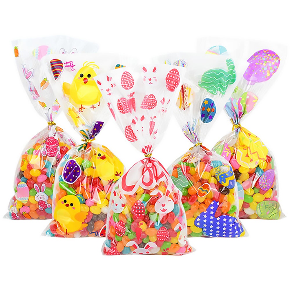 50pcs/lot Easter Cookie Candy Bag Bunny Eggs Printed Plastic Gift ...