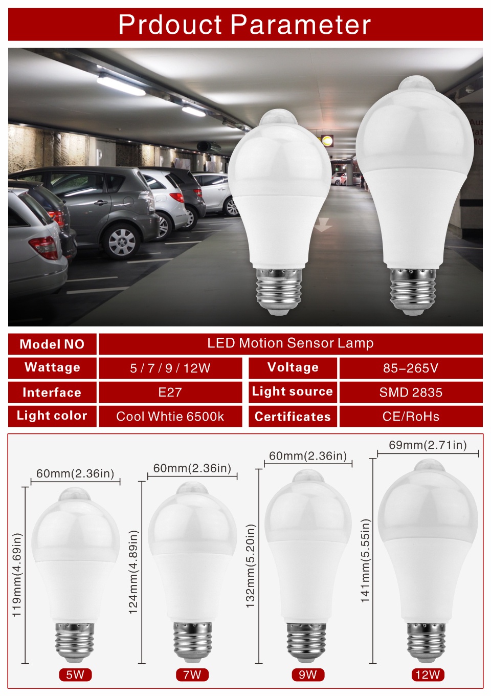 Got Liang PIR Motion Sensor Lamp 5W 7W 9W 12W LED Bulb E27 Auto Smart ...