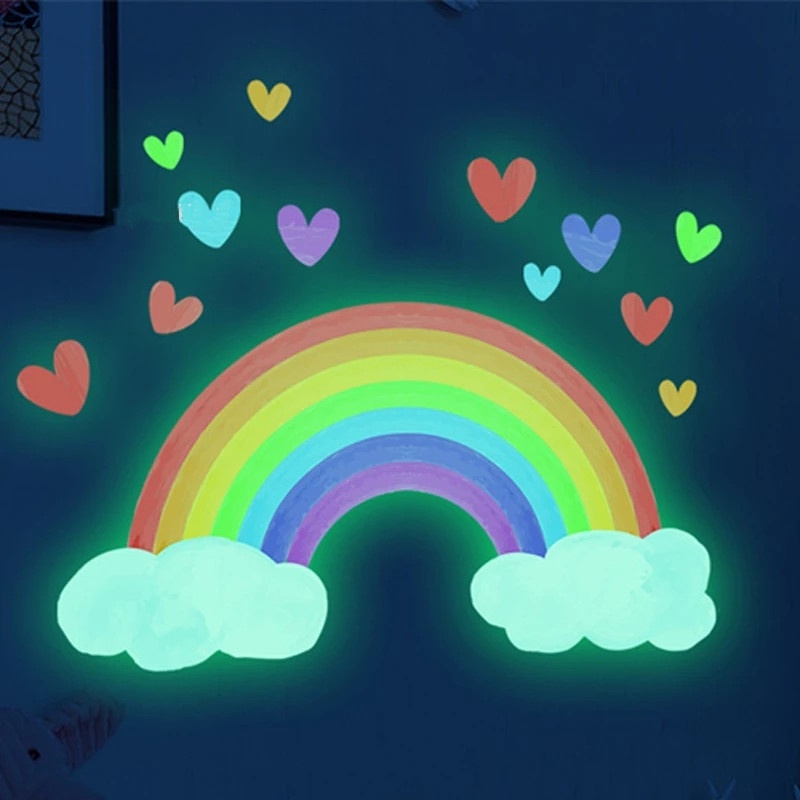 Luminous Cute Rainbow Clouds Pattern Self-adhesive Wall Stickers/ Glow ...