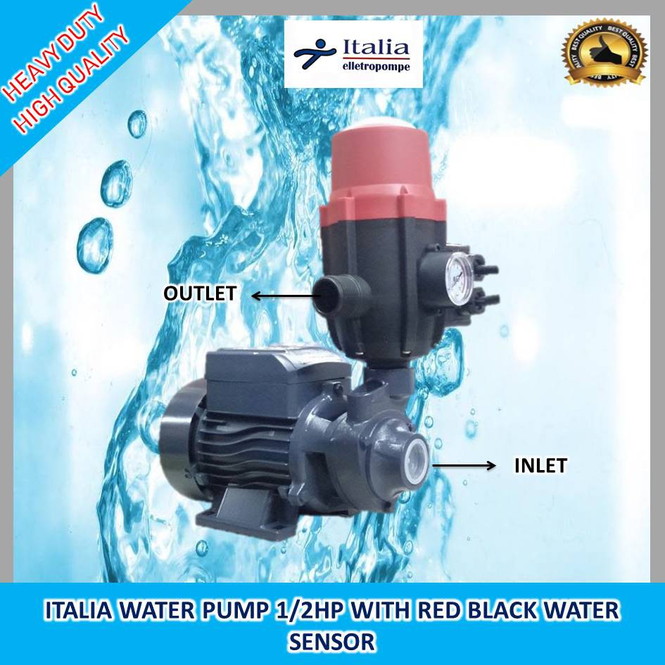 Italia Water Pump IP60L 1/2HP with Italia Water Sensor PC13A Red/Black ...