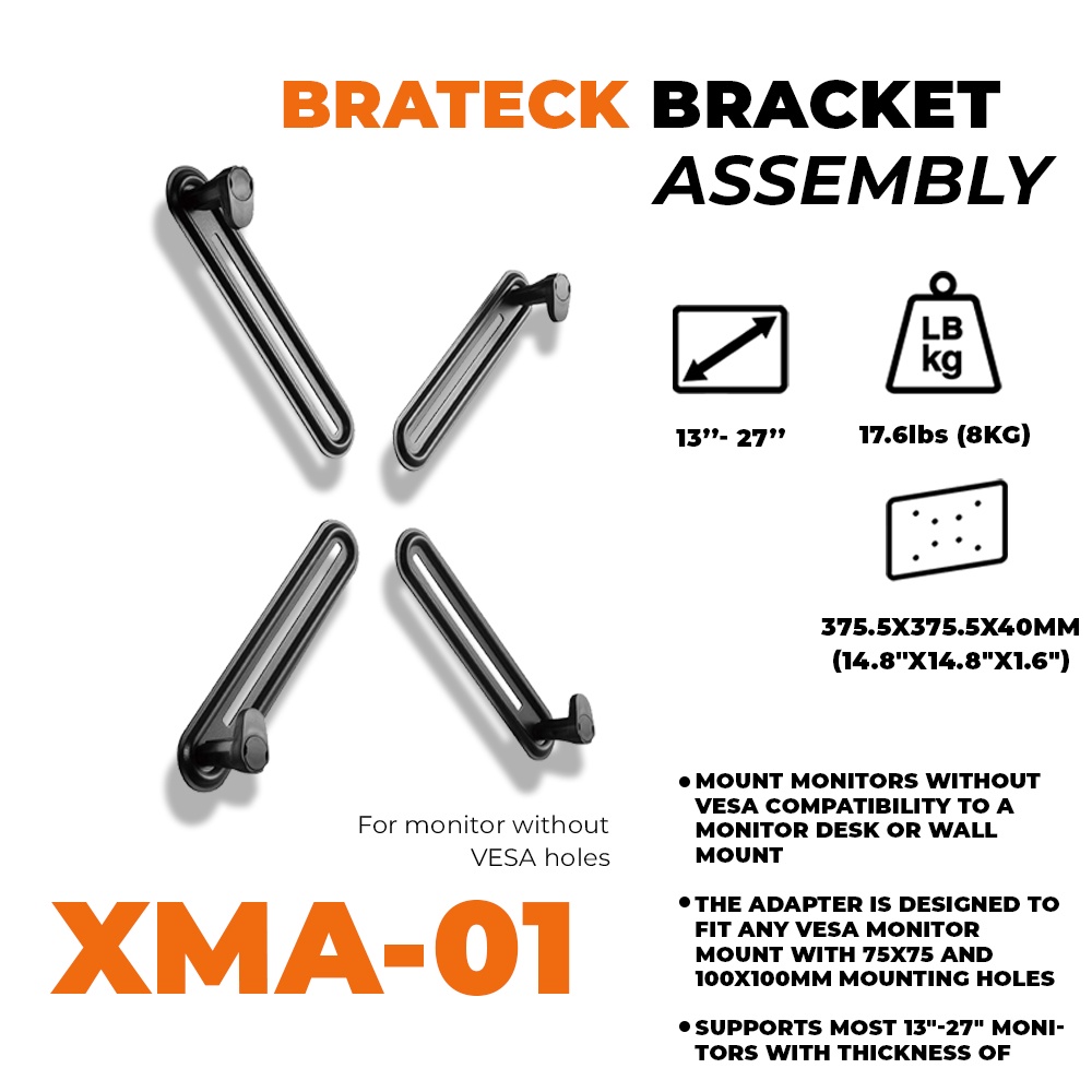 ORIGINAL Brateck XMA-01 Aluminum Monitor VESA Adapter Mount Kit for 13 ...