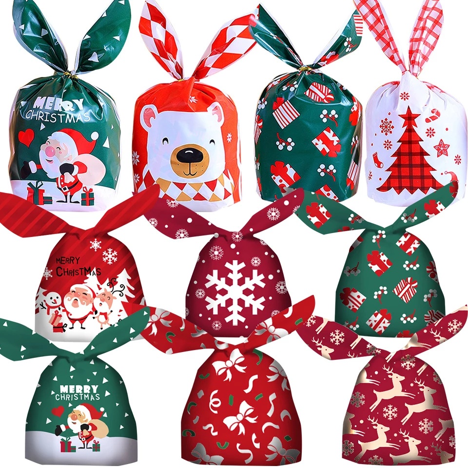 10pcs/set Christmas Rabbit Ear Candy Bags Carton Santa Claus Snowman ...