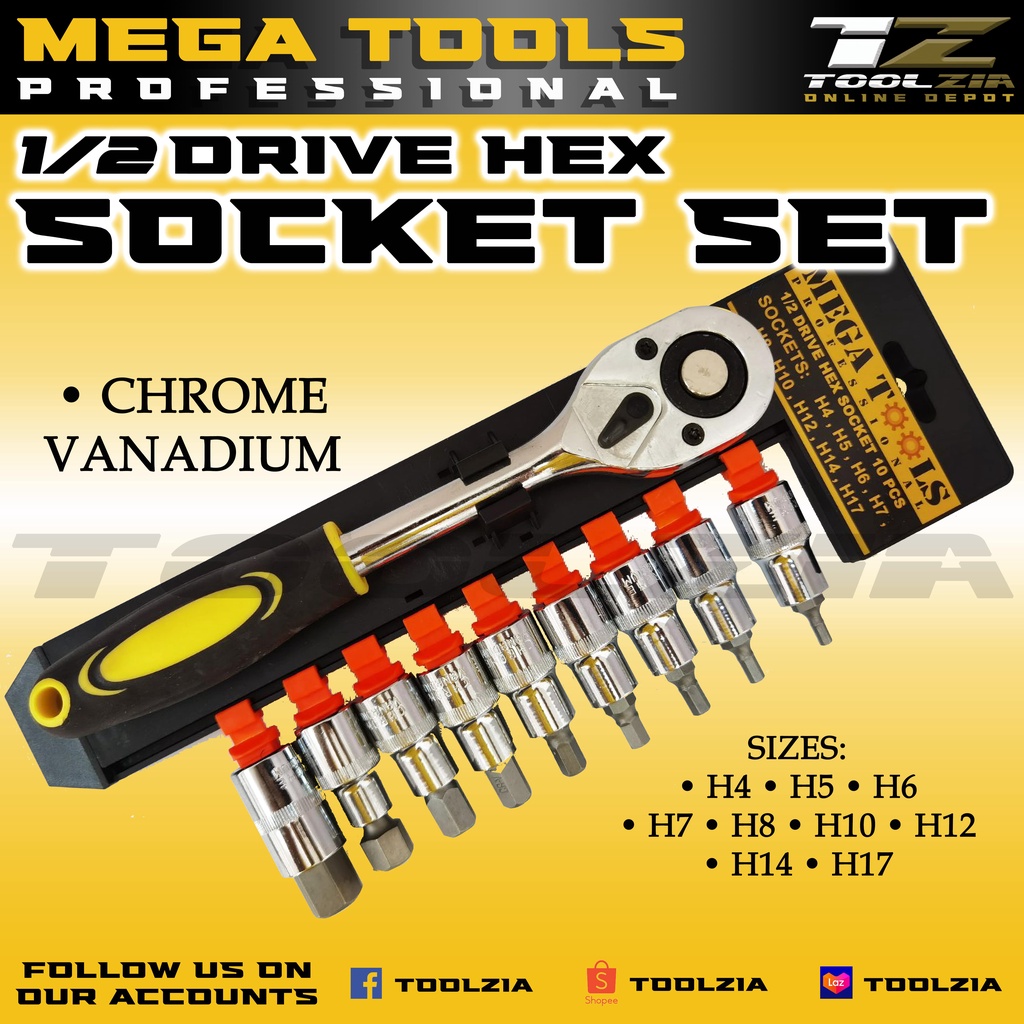 MEGA 1/2 Drive Hex Socket 10pcs Set (M12HEX) | Shopee Philippines