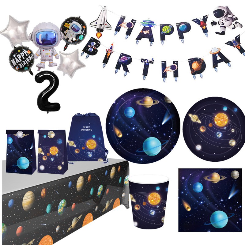 Outer Space Galaxy Party Disposable Tableware Set Solar Planet Party ...