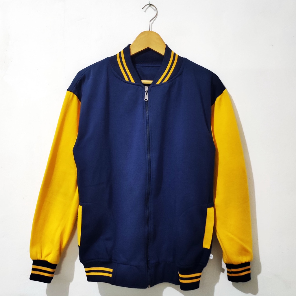 Men's Varsity Baseball Zipper Navy Yellow Jacket Size L | Shopee Philippines