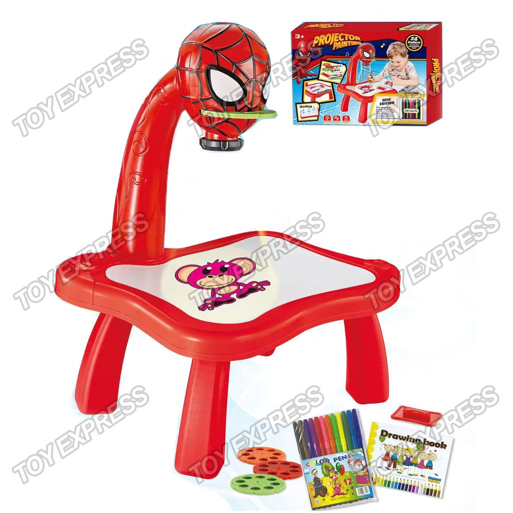 Spiderman Projector Table with 12 Watercolor Pen , Drawing Book , 3 ...