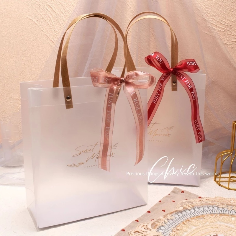 INS PVC Tote Eco Shopping Bag / Girls Transparent Frosted Handles Plastic Bag / Holiday Birthday ...