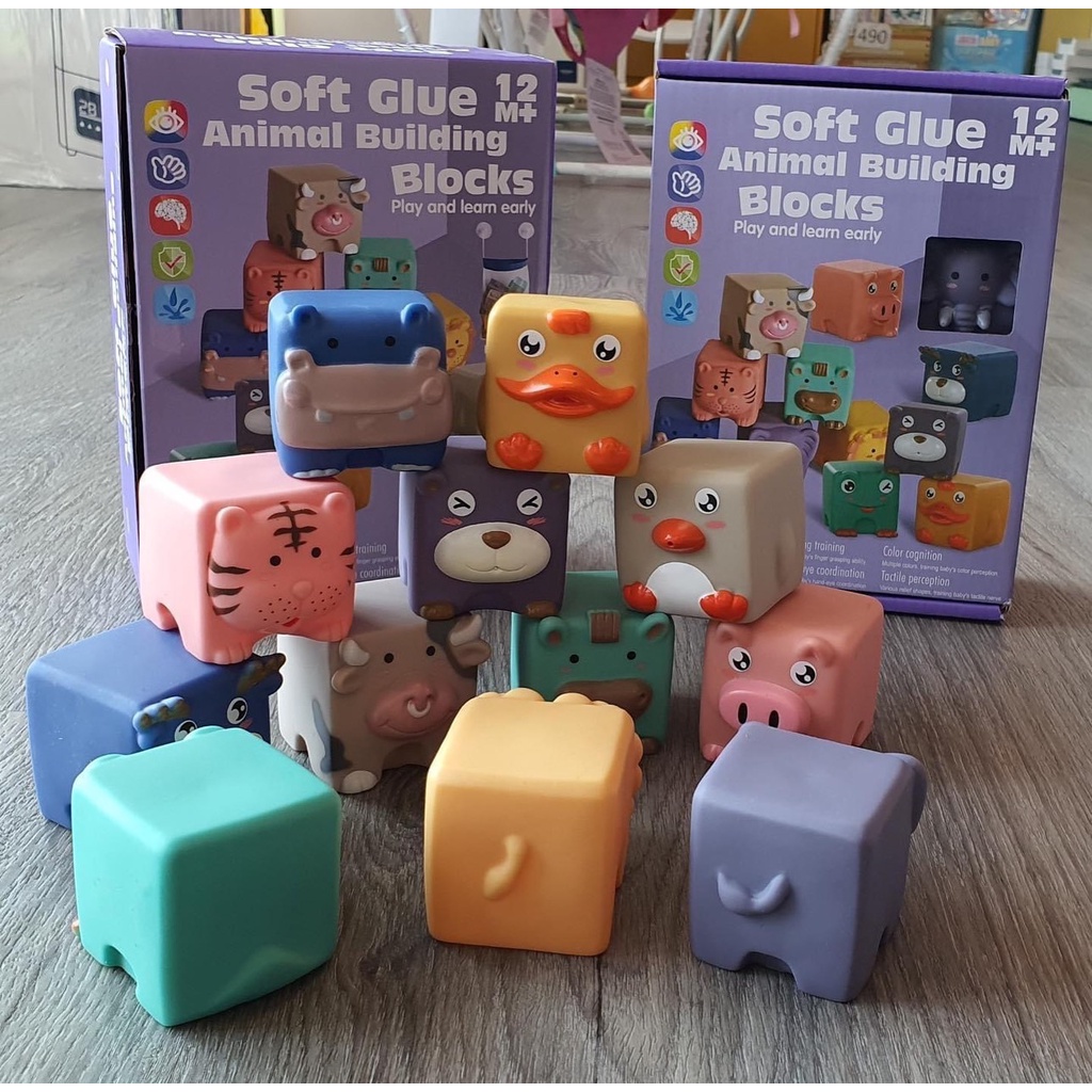 Animal Shape Rubber Block Kids Toy Soft/Free (12pcs) | Shopee Philippines