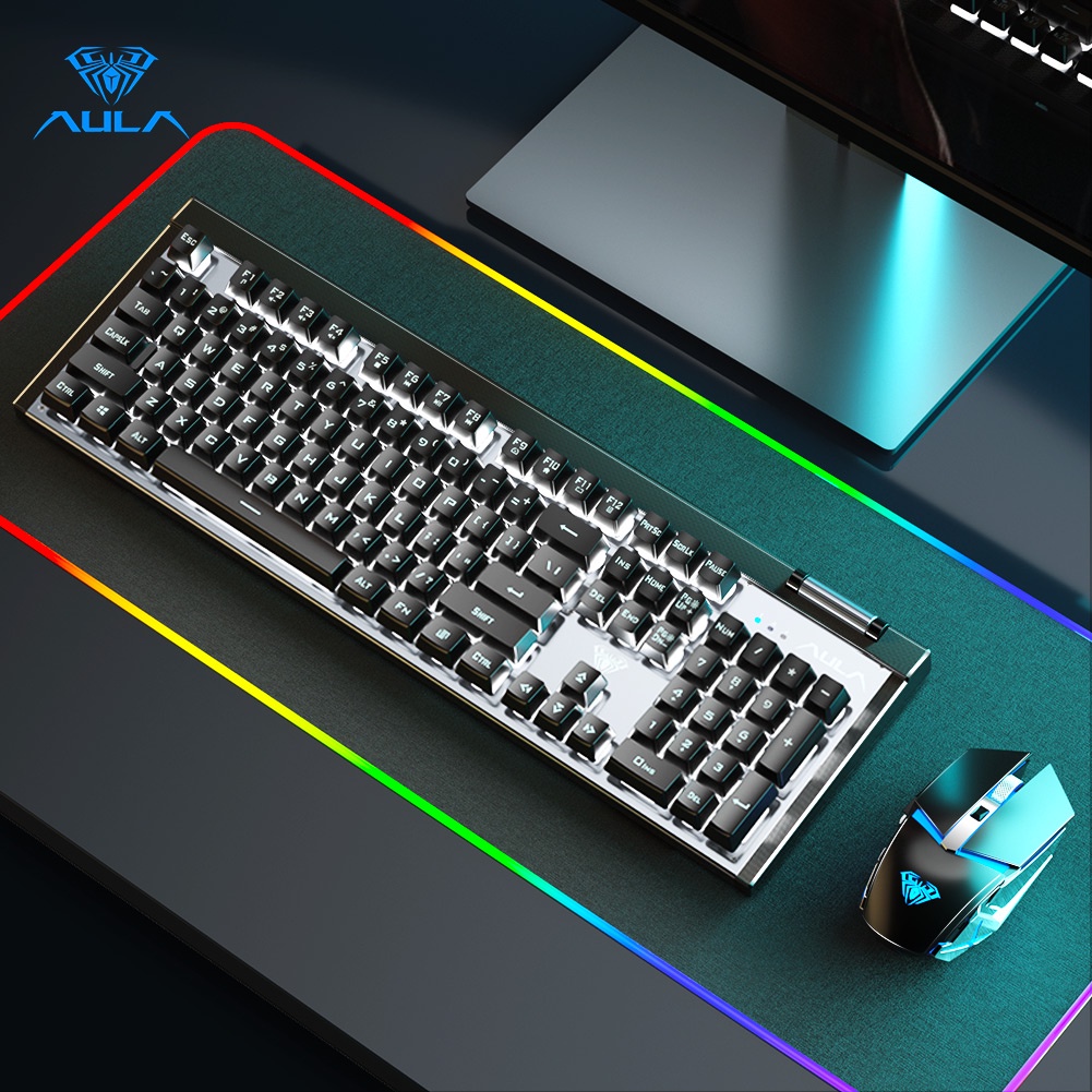 AULA T610 Wireless Gaming Keyboard Mouse Combo Mechanical Feel ...