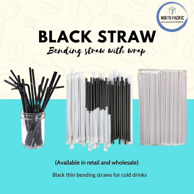 BENDING STRAW (Black, Individually wrap) 100pcs | Shopee Philippines