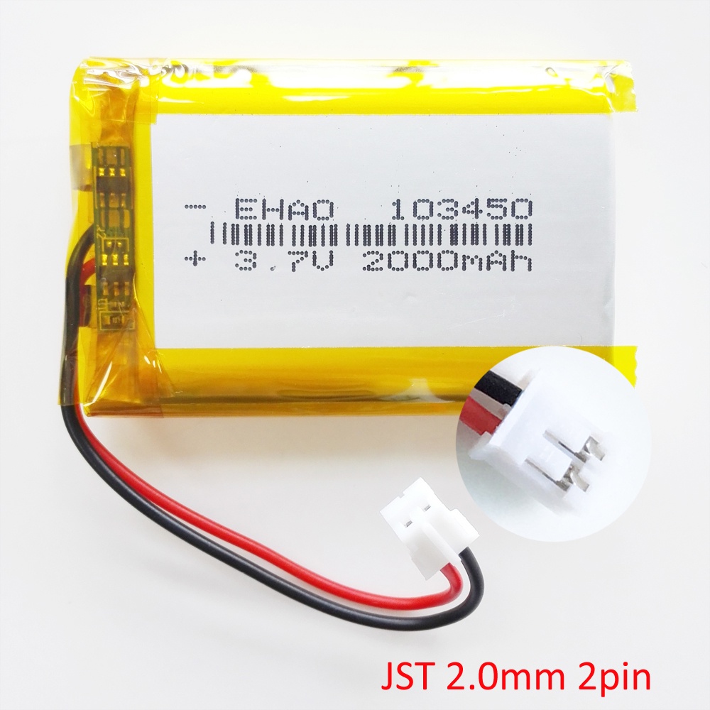 103450 3.7V 2000mAh Lithium Polymer LiPo Rechargeable Battery + JST PH 2pin plug for Speaker ...