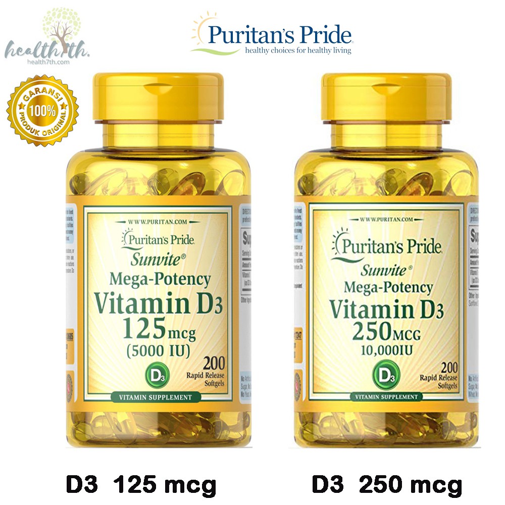 Vitamin D Puritan's pride vitamin D3 125 mcg 5000 iu 250 mcg 10000 iu 200 100 softgels | Shopee ...
