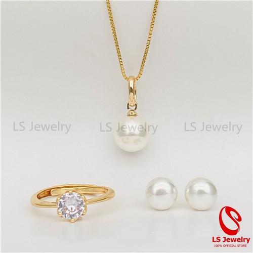 LS Jewelry 24K Gold Pearls Pendant Necklace Earrings Adjustable Ring ...