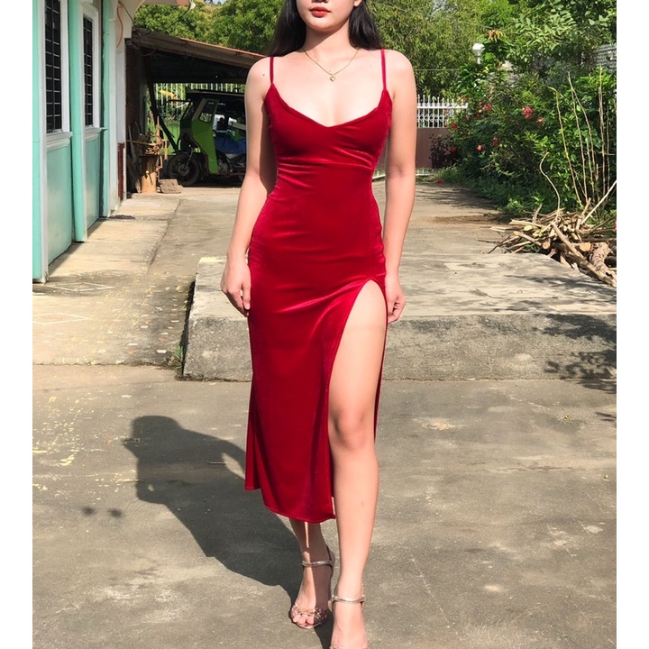 Velour Elegant Sexy Long Dress Shopee Philippines