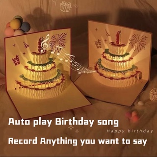 [Coisíní] 3D Birthday Card Cake Music Light Birthday Music 3D Card With ...