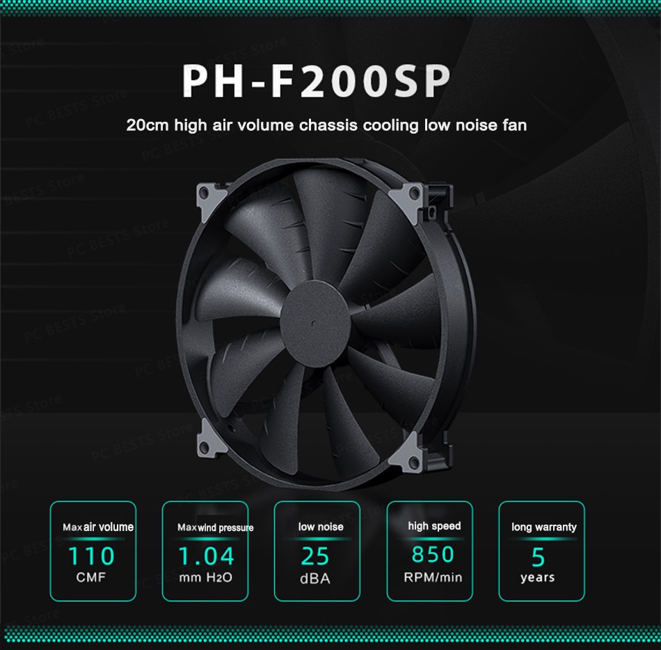 PHANTEKS F200SP Black High Air Volume Computer Case Fan 200mm 3Pin ...