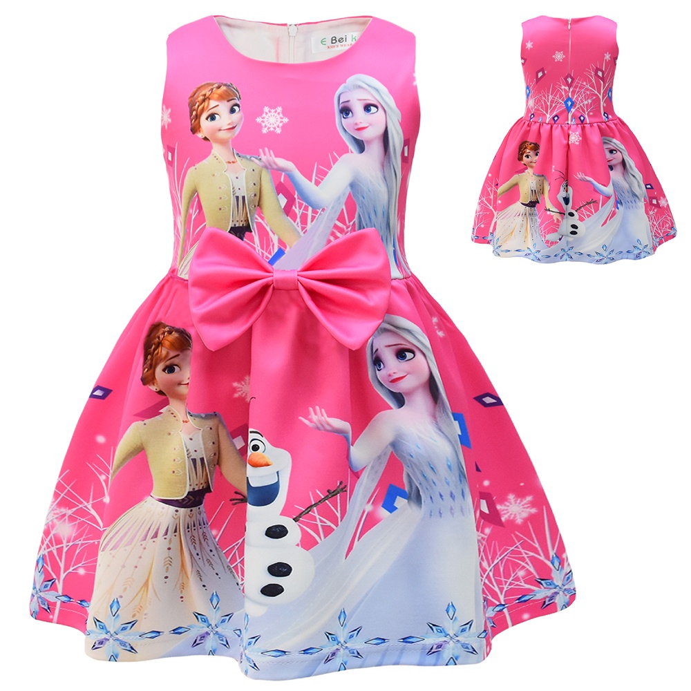 Disney Frozen Dresses Girls Party Clothing Anna Elsa Rose Pink Print ...