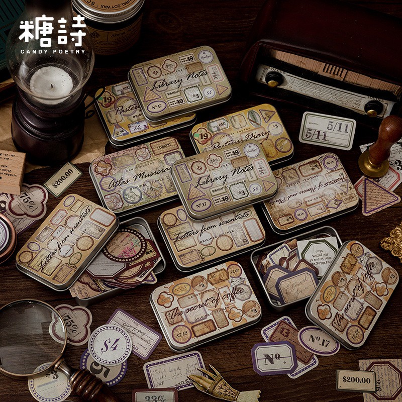 Candy Poetry Label Collection Series 40Pcs/Metal Box Vintage Planner ...