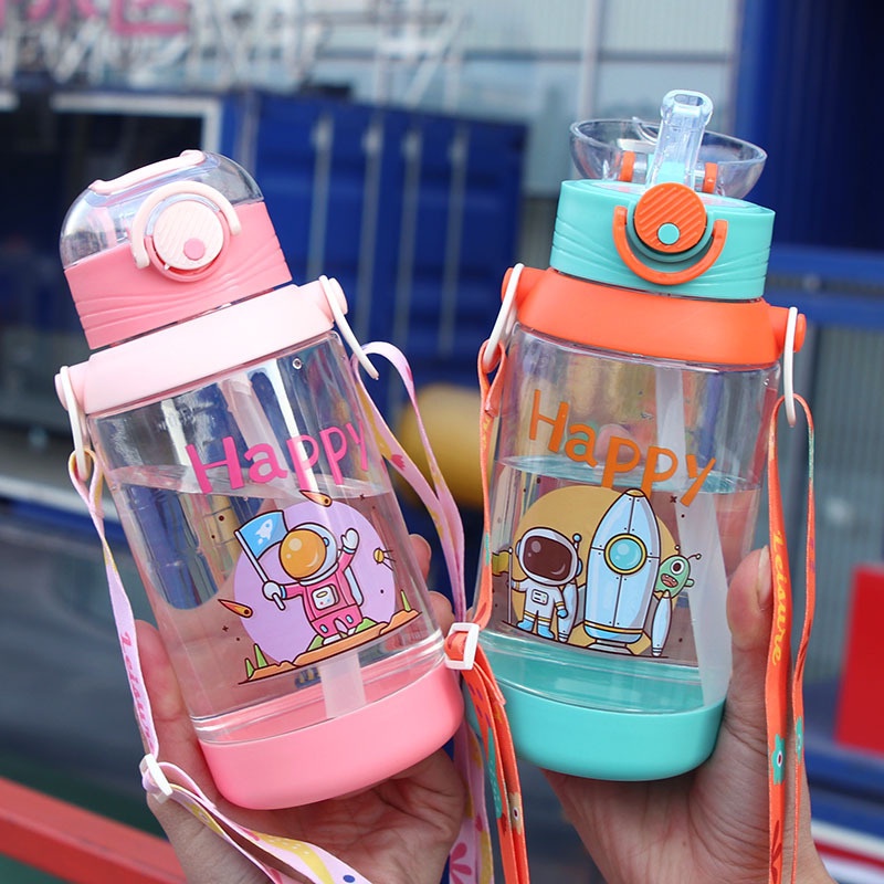 700ML Hight Quality Kids Water Bottle with Straw Cartoon Patten Kid Baby Drinking Water Bottle ...