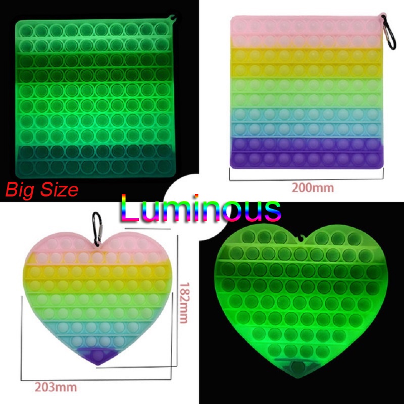 Luminous Pop It Poppit Glow in the Dark 20cm Big Size Square Anti ...