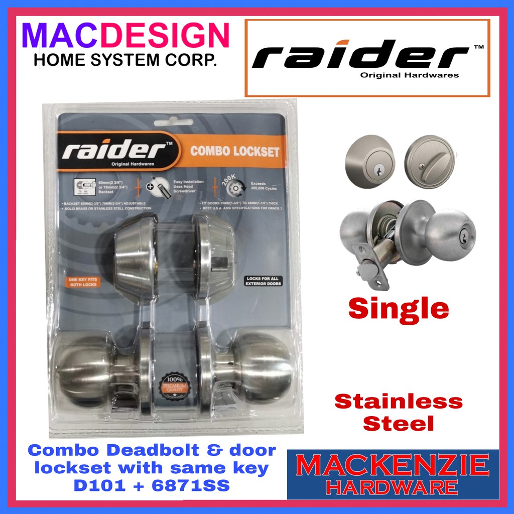 RAIDER D101SS+6871SS DURABLE COMBO LOCK SINGLE DEADBOLT WITH DOORKNOB ...
