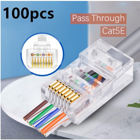 A (100pcs) CAT6 Rj45 Passthrough Cat5e Cable Cat 5e Connector Ethernet ...