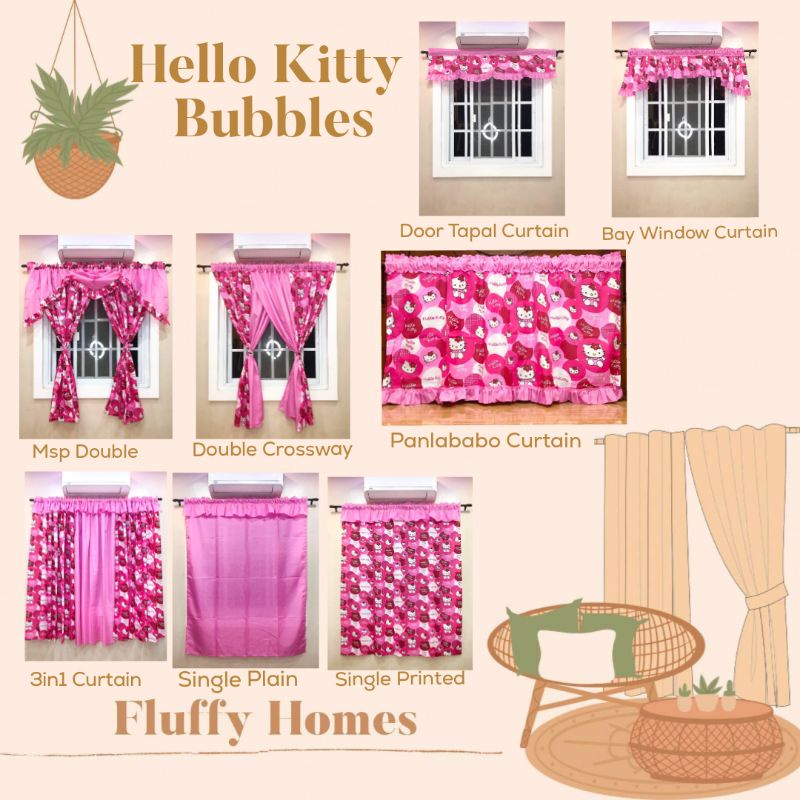Hello Kitty Bubbles (Door,Window,Kitchen Sink Curtain) | Shopee Philippines