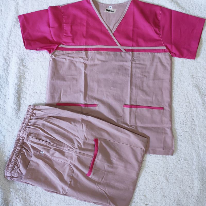 PASTEL PINK COLOR SCRUB SUIT SET WITH CARGO PANTS | Shopee Philippines
