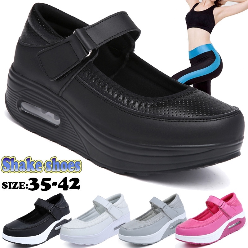 READY STOCK Women Casual Shake Shoes Breathable Platform Leather Nurse ...