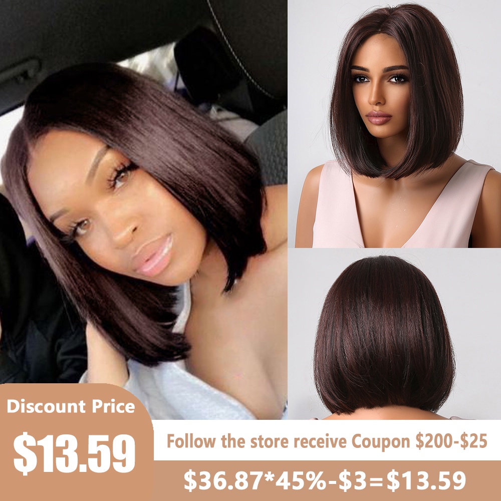 Short Bob Synthetic Hair Wig Chocolate Brown Female Wigs for Black ...