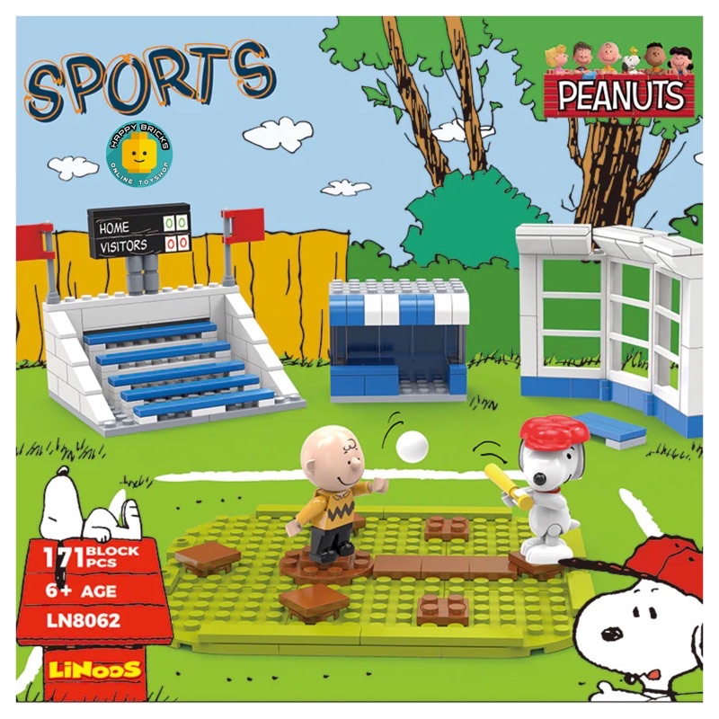 Authentic LINOOS PEANUTS SNOOPY BASEBALL FIELD Building Blocks Toy With ...