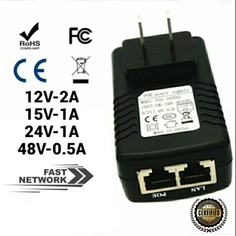 POE Injector Adapter Gigabit Powered.(12V-2A,15V-1A,24V-1A,48V-0.5A ...