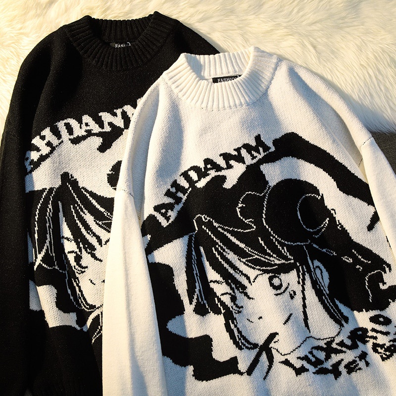 Women's Sweater Ladies Oversize Y2k Aesthetic Tops Pullovers Anime Goth ...