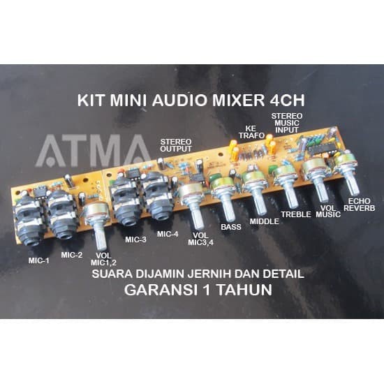 Mini Audio Mixer Module Kit 4 Mic Music Input Tone Control and Echo ...