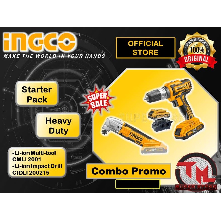 INGCO Cordless Hammer Drill Multi Tool Combo ( Impact Drill CIDLI ...