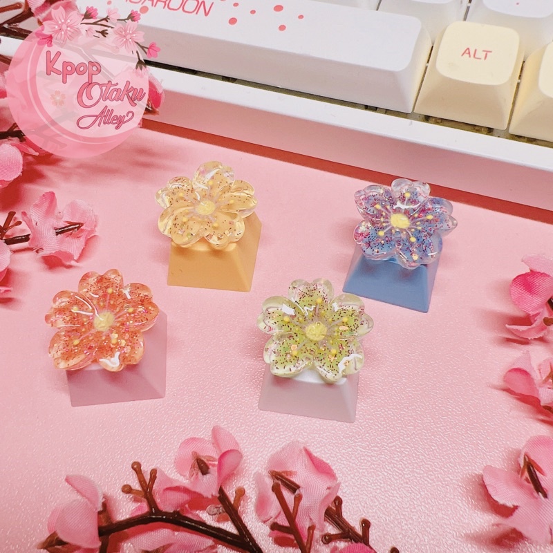 Flower Series Sakura Edition Artisan Keycaps | Kpop Otaku Alley Keycaps ...