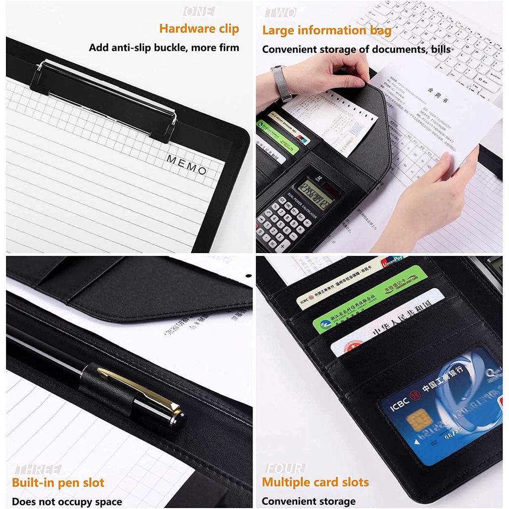 Portfolio Folder with Calculator Faux Leather Padfolio with A4 Size ...