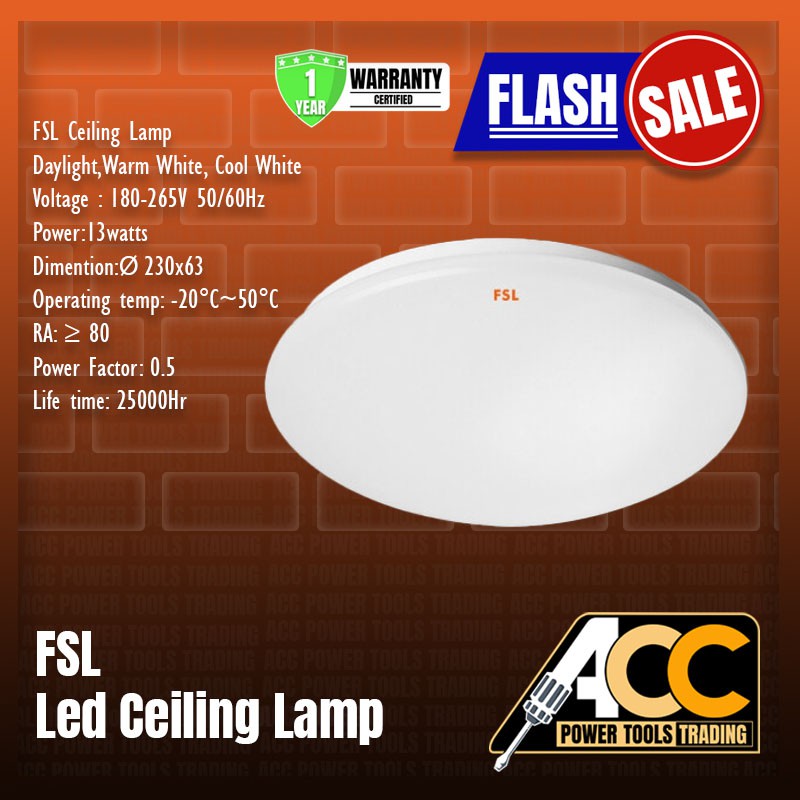 FSL SLIM-TYPE LED CEILING LAMP 13w,18w,26w (6500K/DAYLIGHT) | Shopee ...
