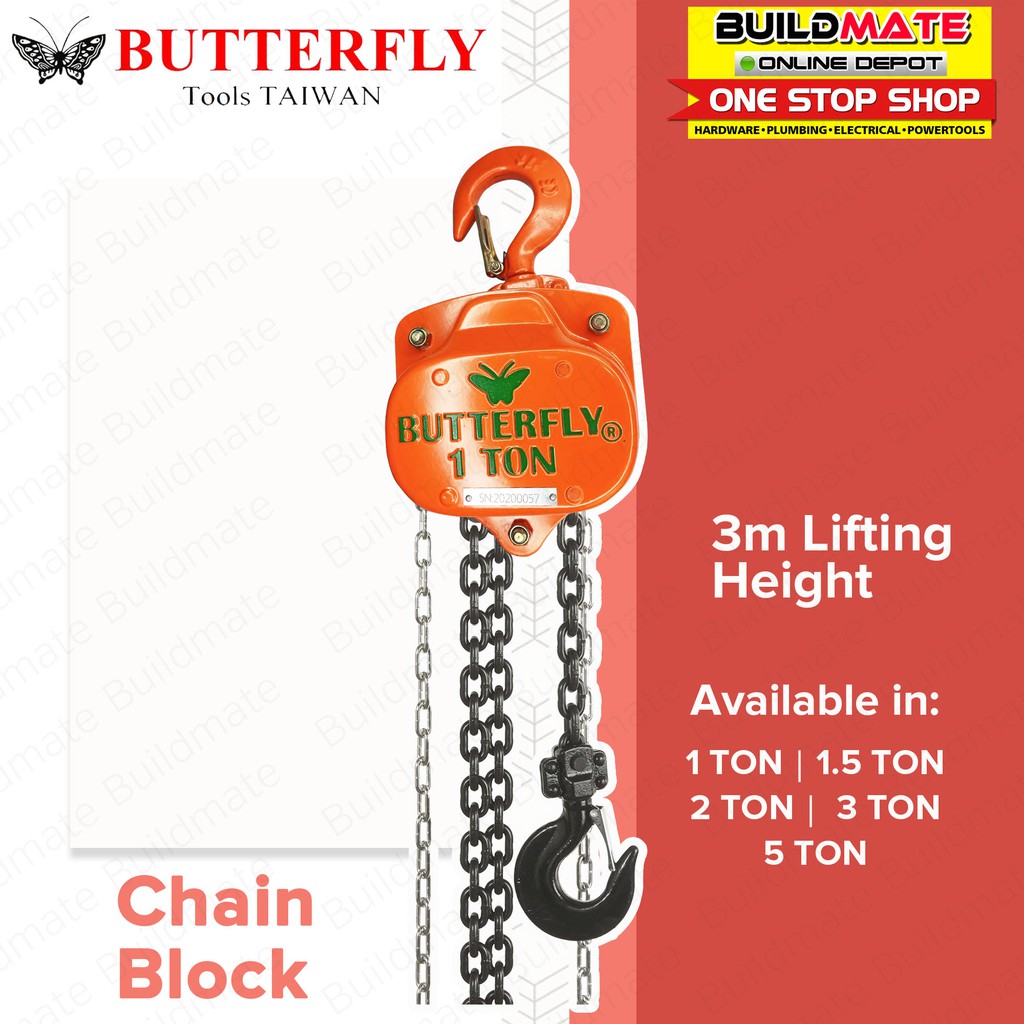 BUTTERFLY Taiwan Heavy Duty Chain Block 5 TONS x 3M #932 •BUILDMATE ...