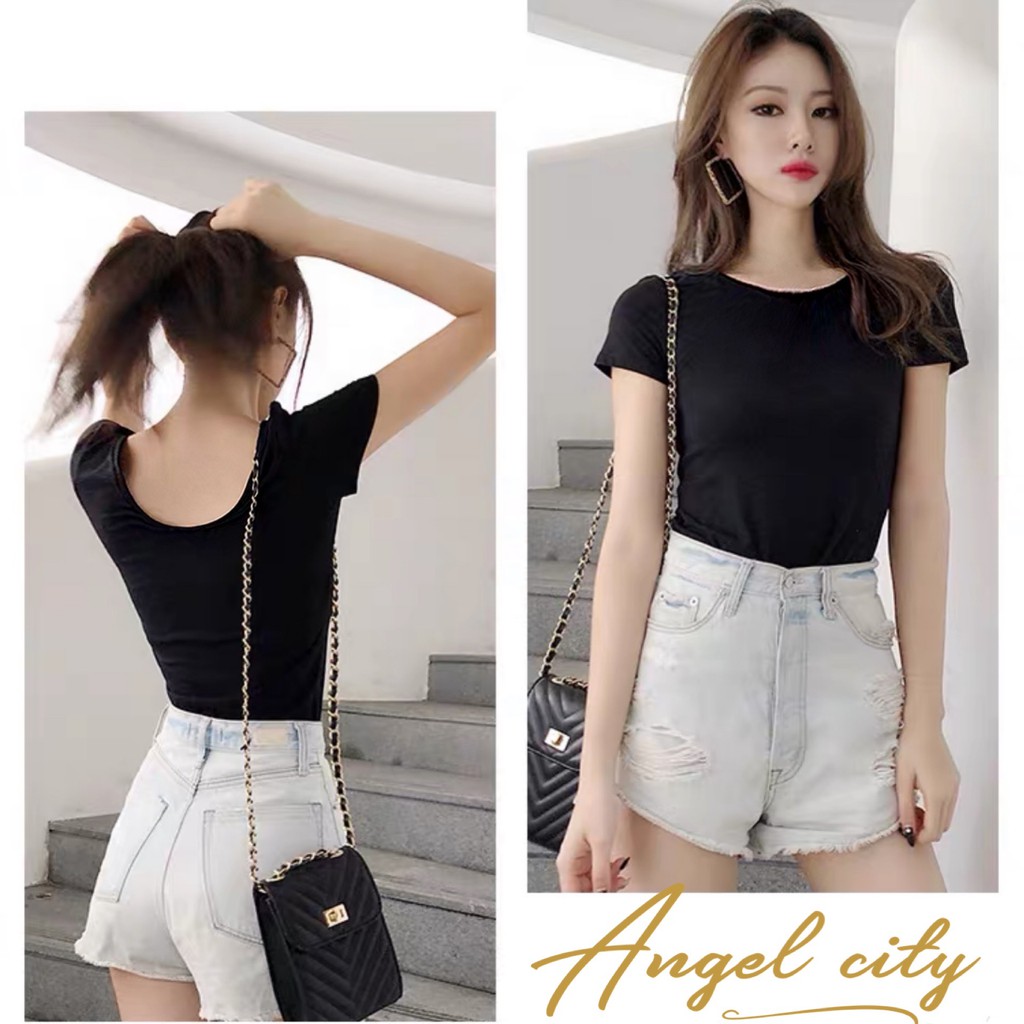 Backless tops short sleeves t shirt trendy sexy free size JJ | Shopee ...