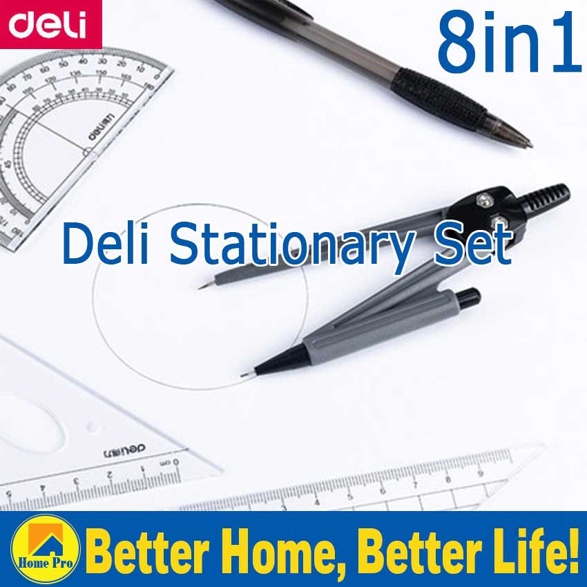 Deli 8PCS Ruler Set Drawing Test Teaching Ruler Triangle Measuring Rule ...