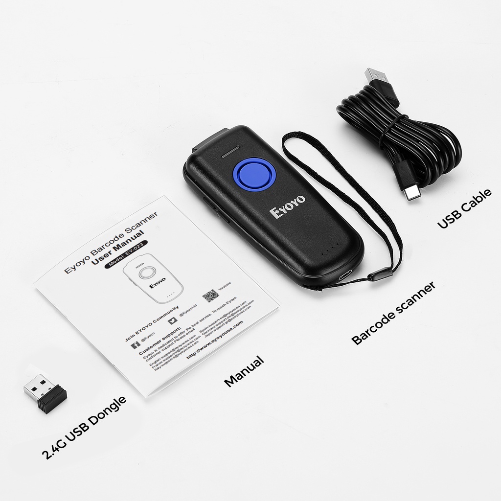 Eyoyo EY-023 Portable Bluetooth 1D/2D QR Code Scanner, with Volume ...