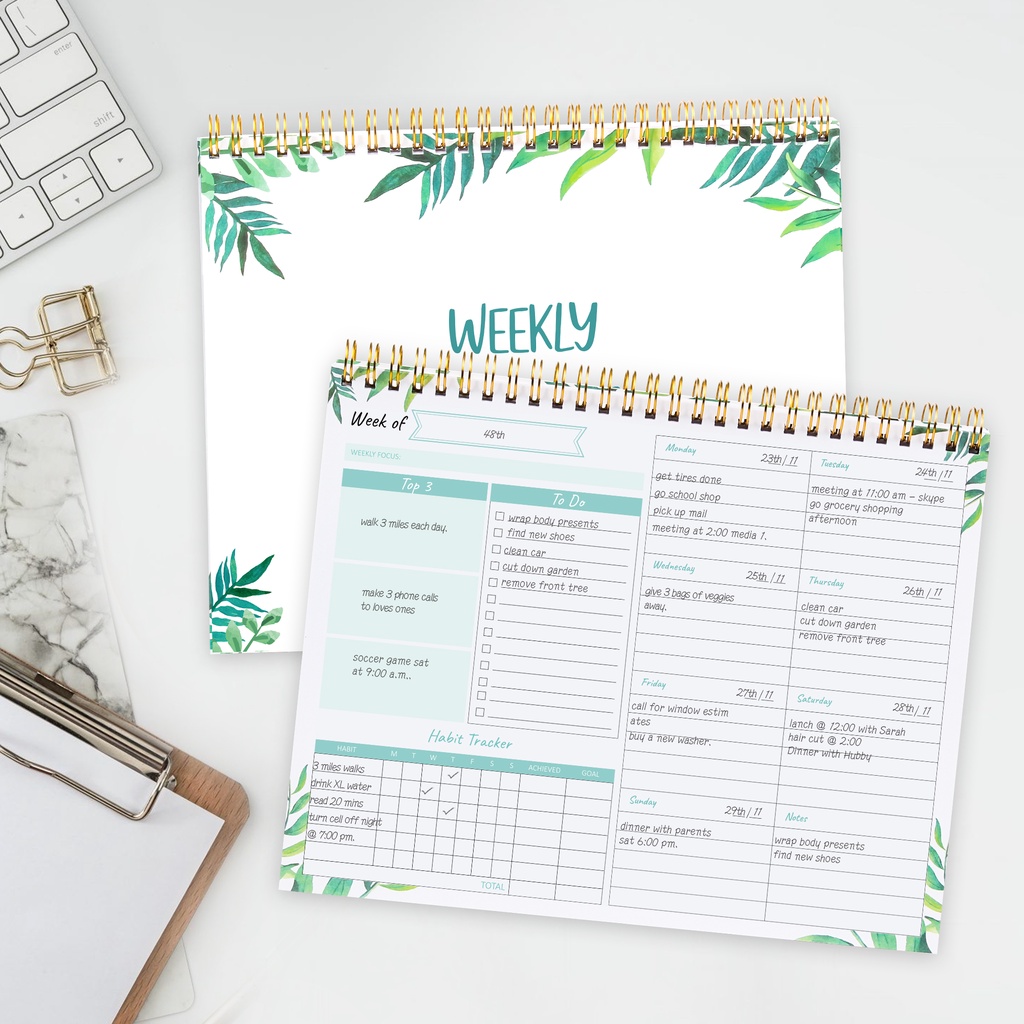 BUndated Weekly Planner Daily Agenda Diary Organizer Journal with Habit ...